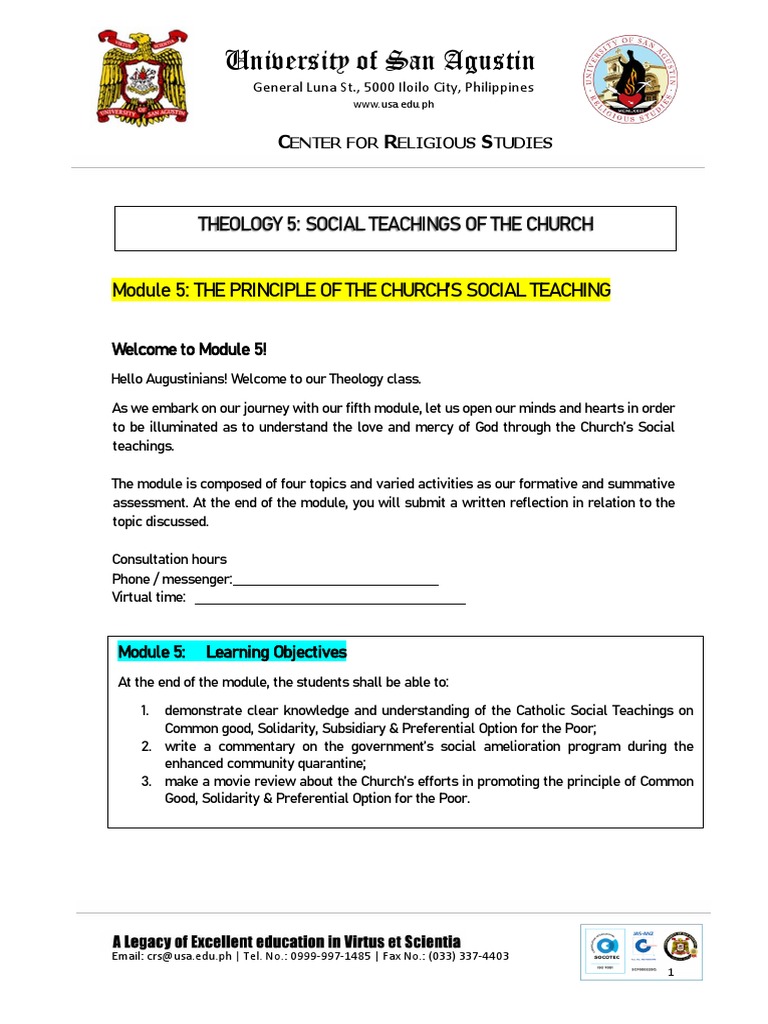 Module 5 - Theo 5 | PDF | Catholic Social Teaching | Solidarity