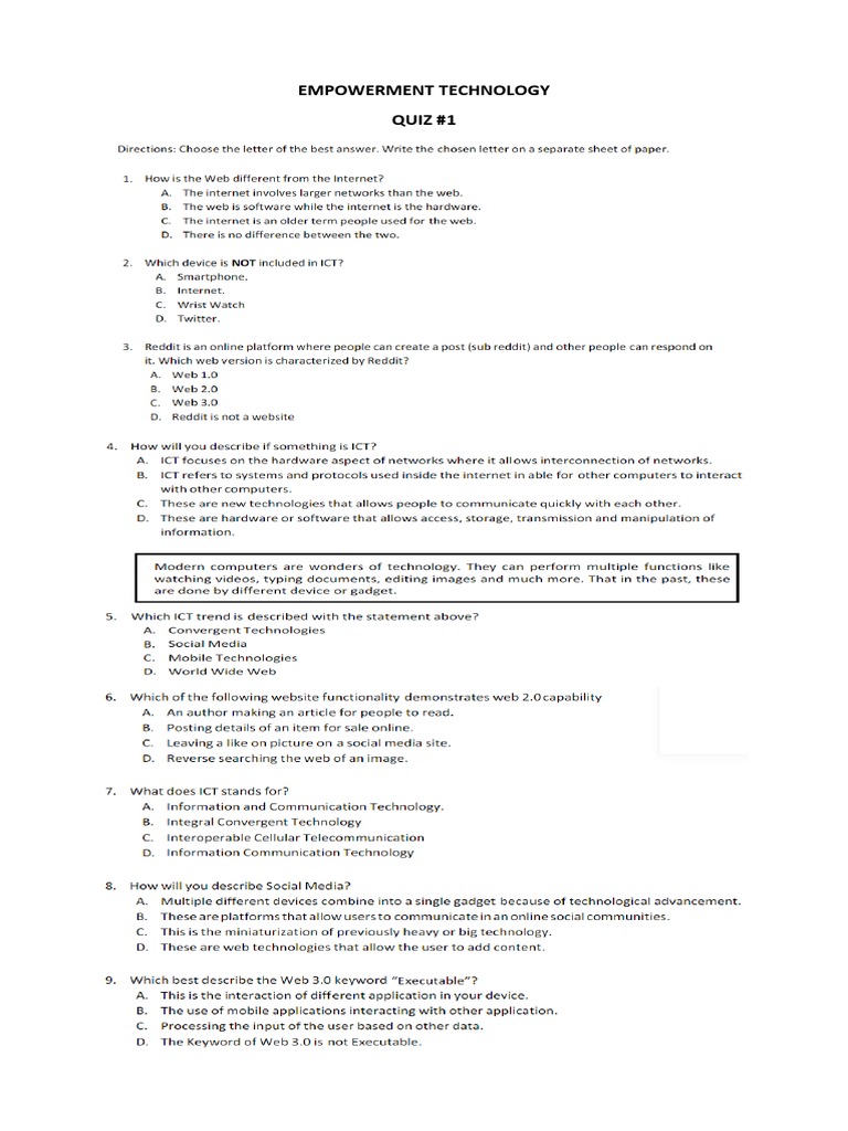 Empowerment Technology Quiz 1 | PDF