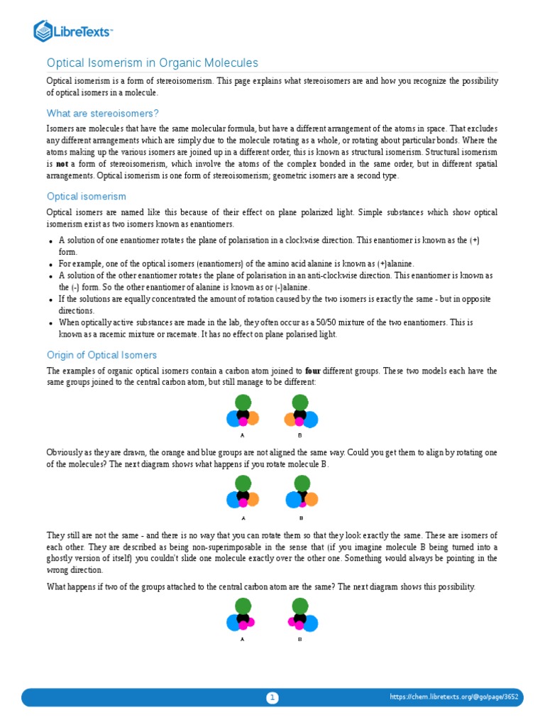 Optical Isomerism in Organic Molecules | PDF | Isomer | Chirality (Chemistry)