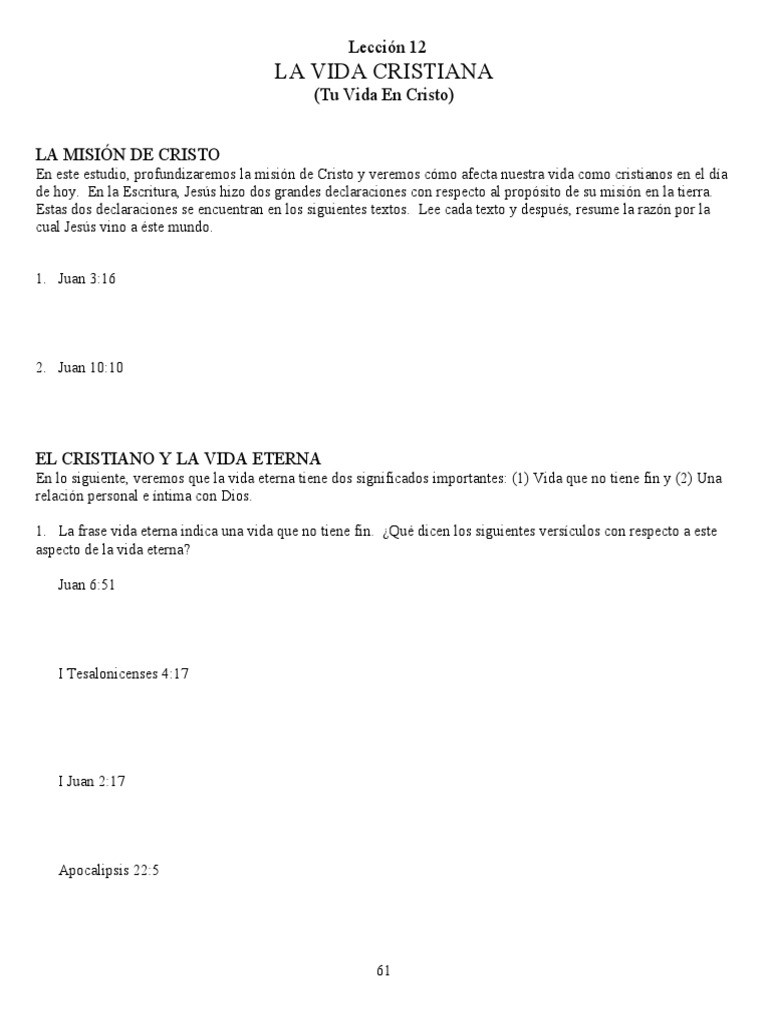 Clase 12 La Vida Cristiana Tu Vida En Cristo Pdf Cristo Título