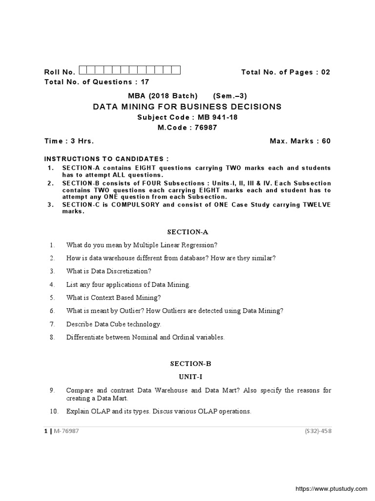 Mba 3 Sem Data Mining For Business Decisions 76987 Jan 2021 | PDF | Computer Data | Scientific ...