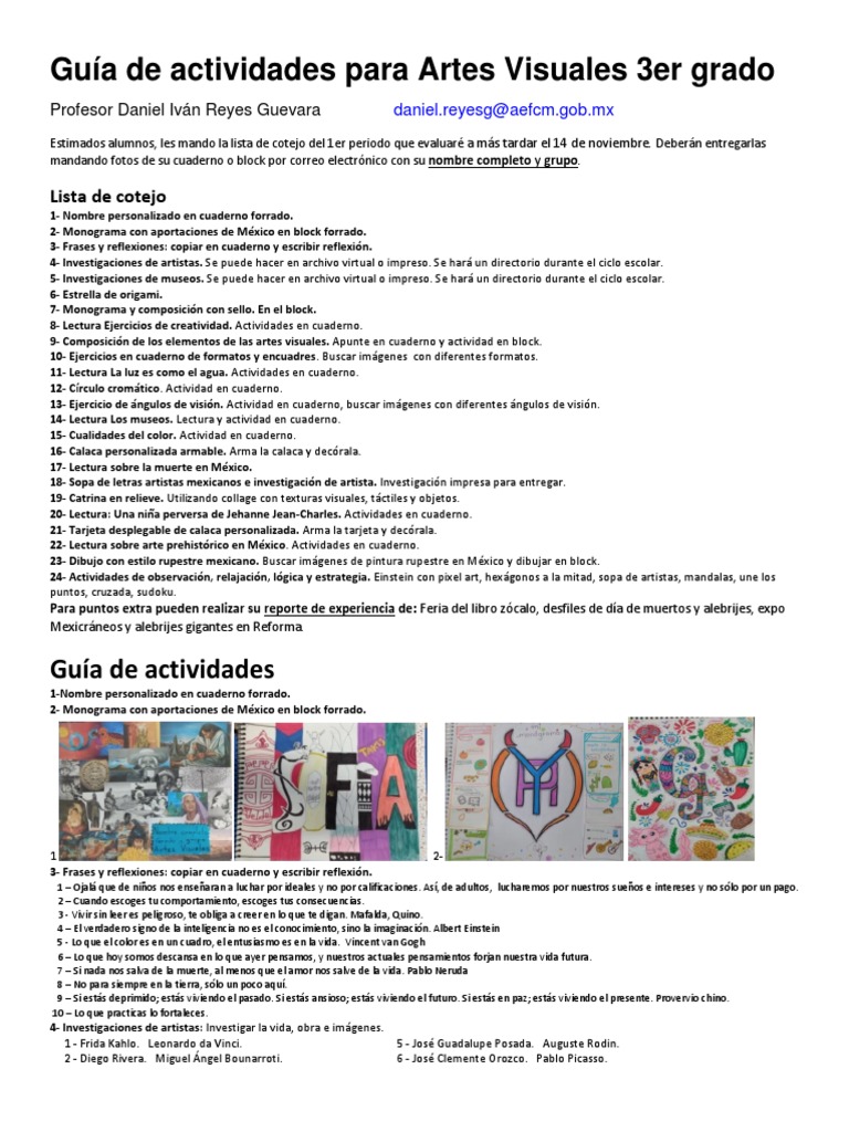 Guía de Actividades para Artes Visuales 3er Grado | PDF | Museo | Las artes