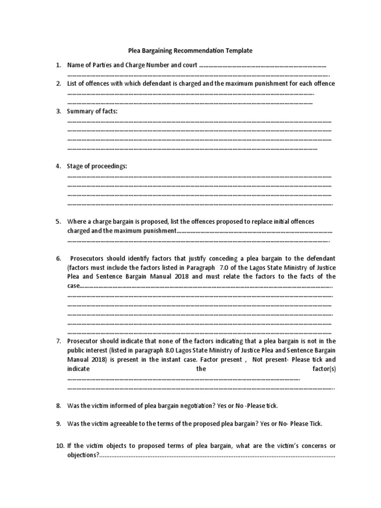 Plea Bargaining Reporting Template | PDF | Plea Bargain | Plea