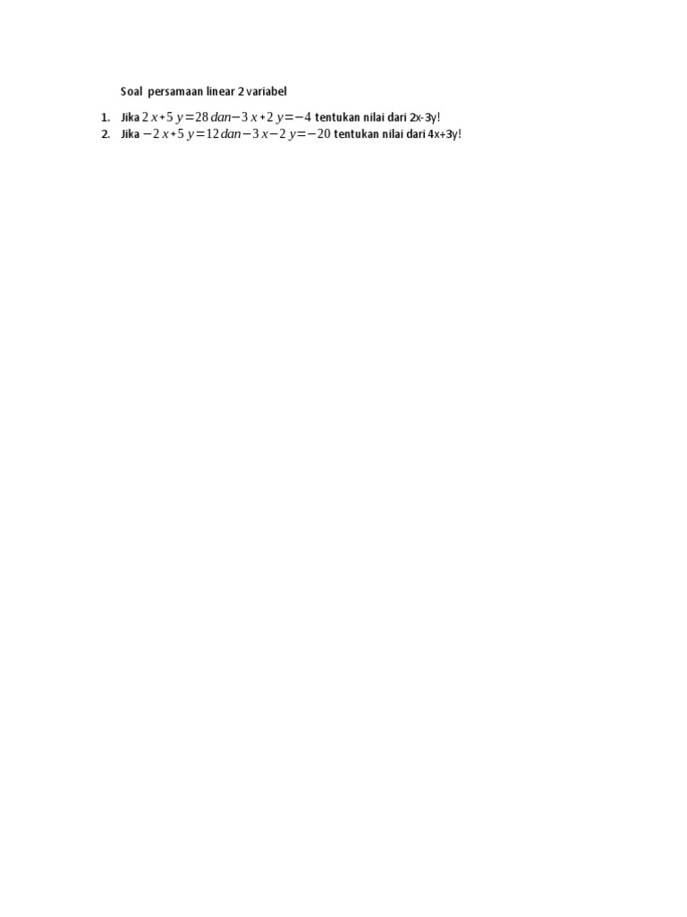 Soal Persamaan Linear 2 Variabel | PDF
