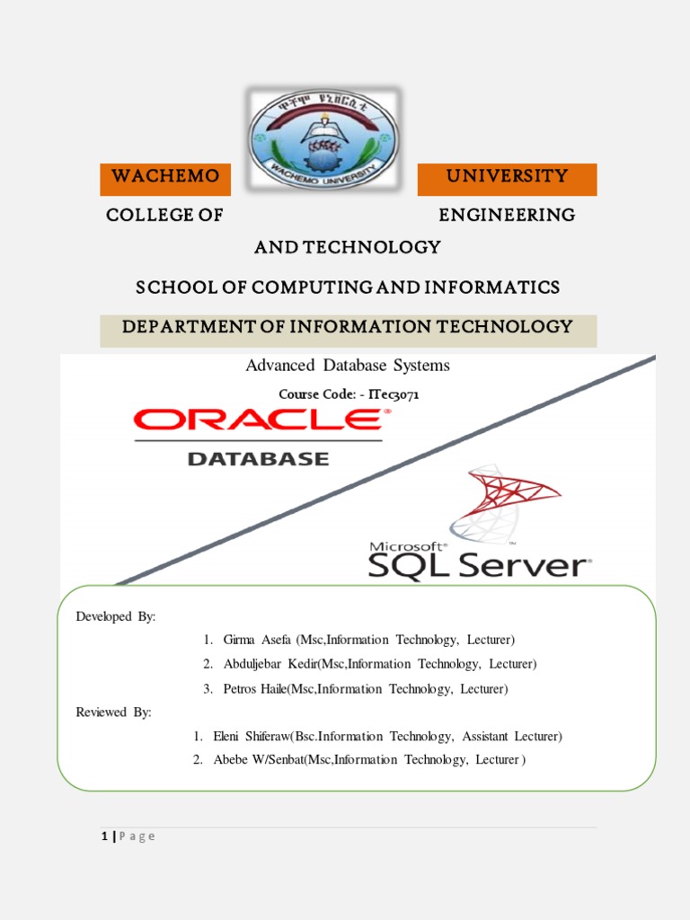 Wachemo University Advanced Database Systems | PDF | Databases ... Wachemo University Advanced Database Systems | PDF | Databases ...