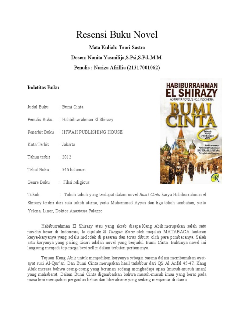 Resensi Buku Novel Bumi Cinta | PDF | Fiksi Umum