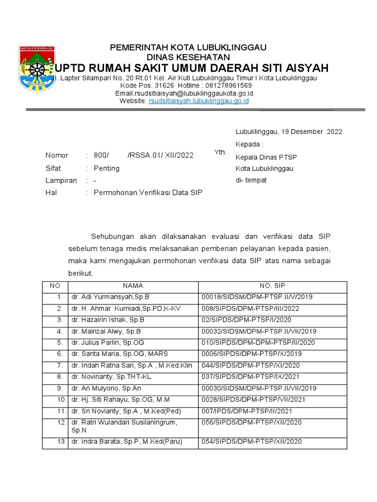 Surat Permohonan Verifikasi Data SIP | PDF