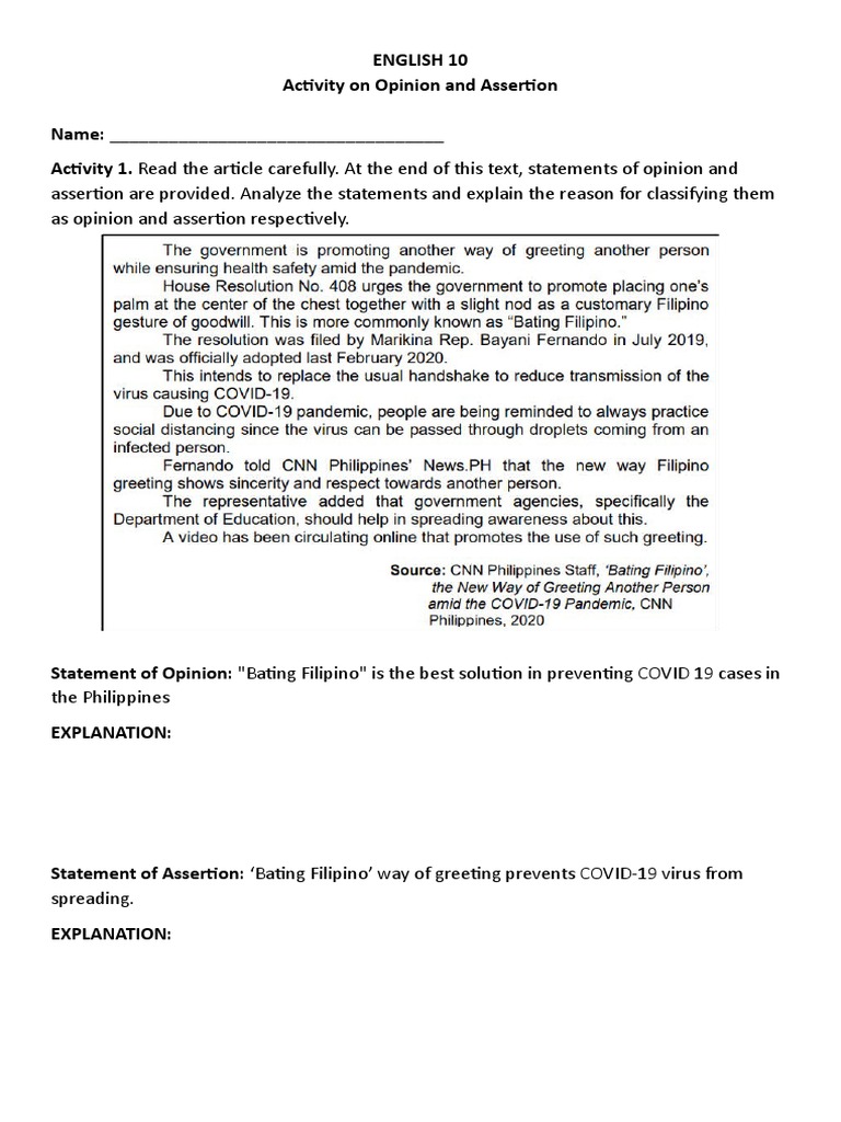 Opinion vs. Assertion in COVID-19 | PDF | Business