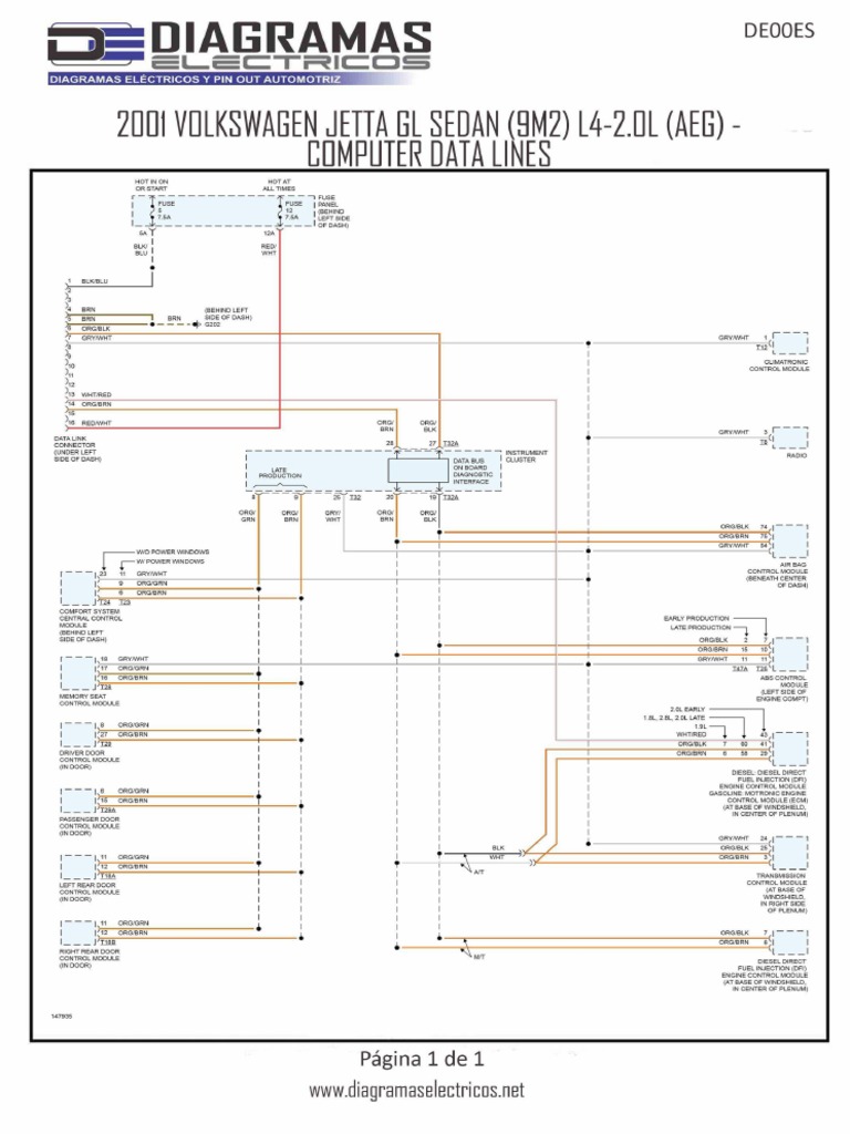 Diagramas Electricos Volkswagen Jetta GL Sedan (9m2) l4-2.0l (Aeg) 2001 ...