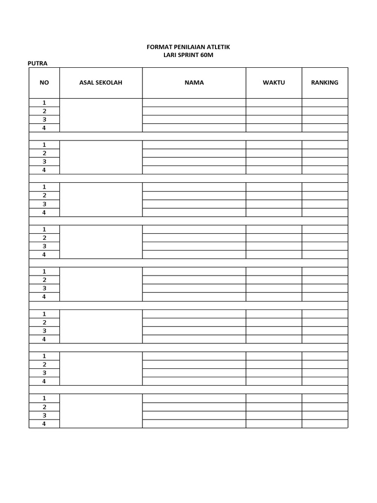 FORMAT PENILAIAN SPRINT 60m | PDF