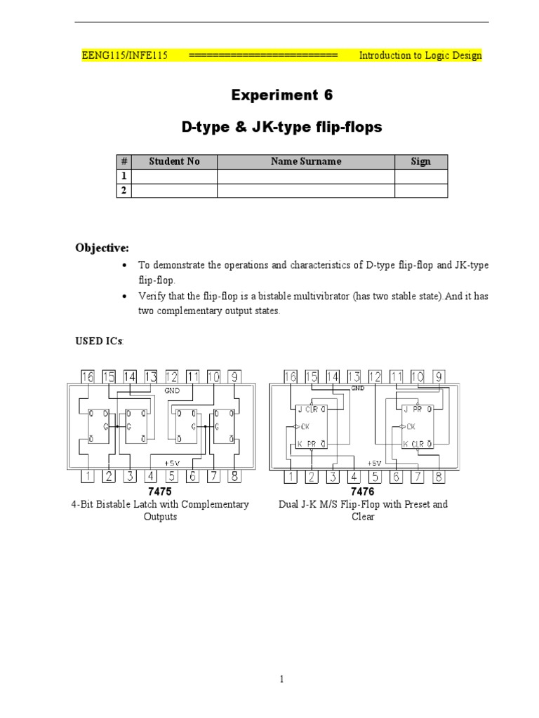 Exper6 - 2012 D-Type JK-type Flip-Flops | PDF | Computing | Electronic Engineering