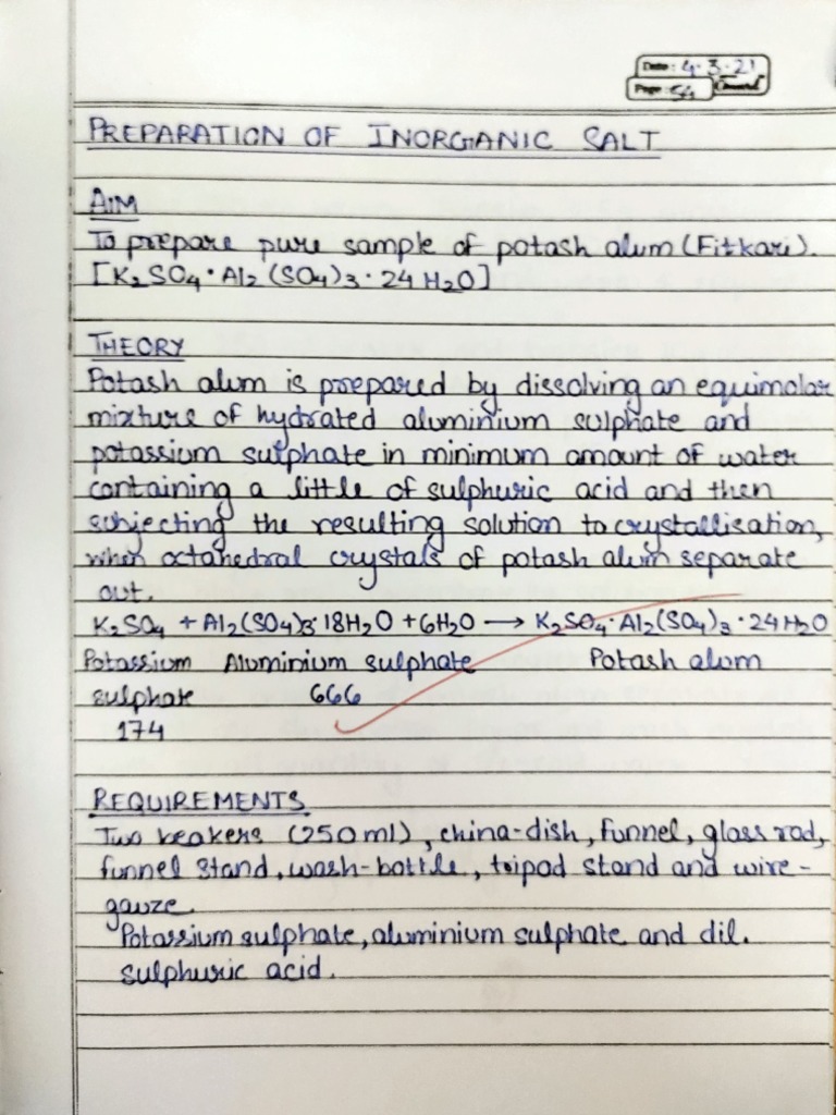 Class XII Preparation of Inorganic Salt | PDF