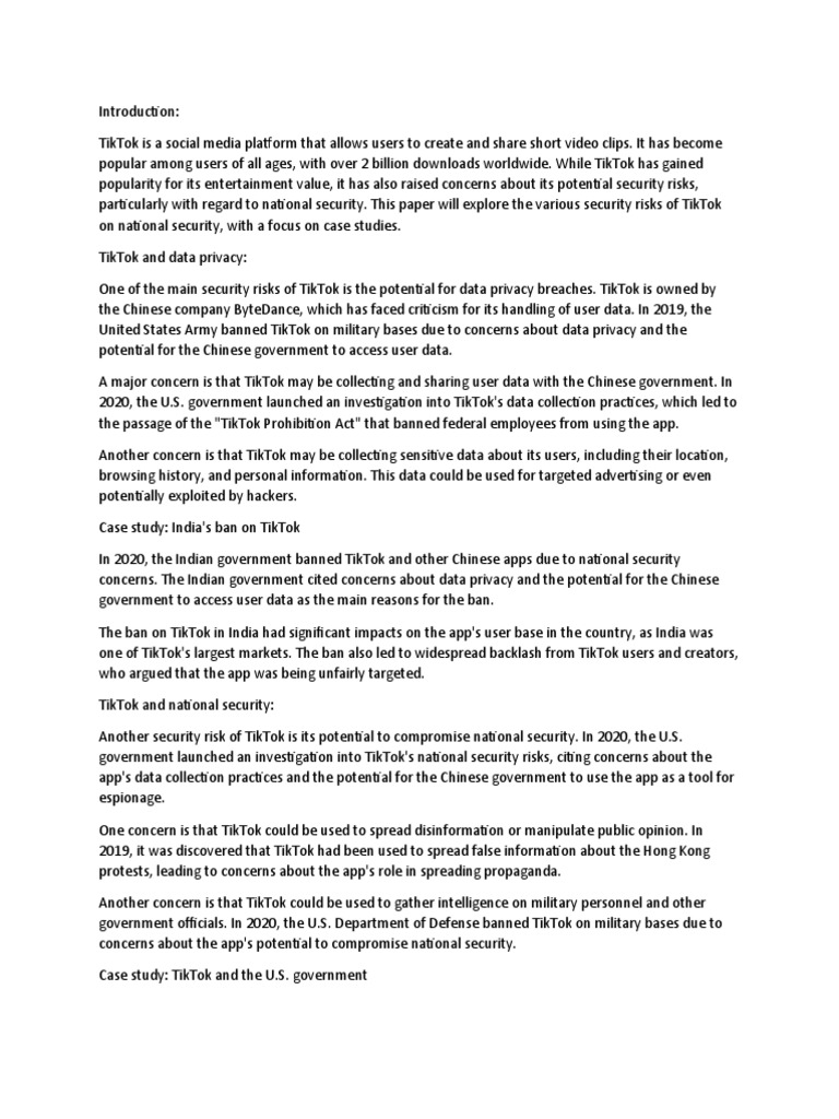 Tik Tok As A National Security Risk | PDF | Computer Security | Security