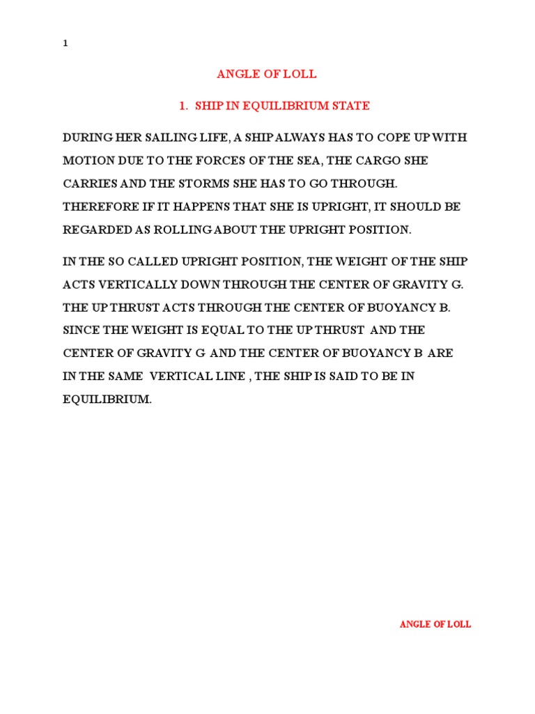 Angle of Loll Notes | PDF | Shipbuilding | Mechanical Engineering