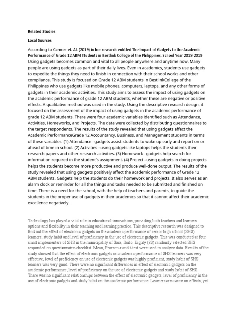 Effects of Gadgets on Grade 12 Learning | PDF | Internet | Learning