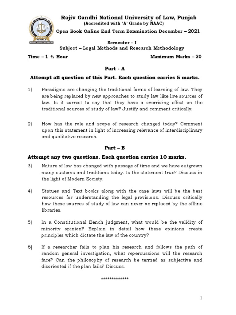 1st Legal Methods and Research Methodology | PDF