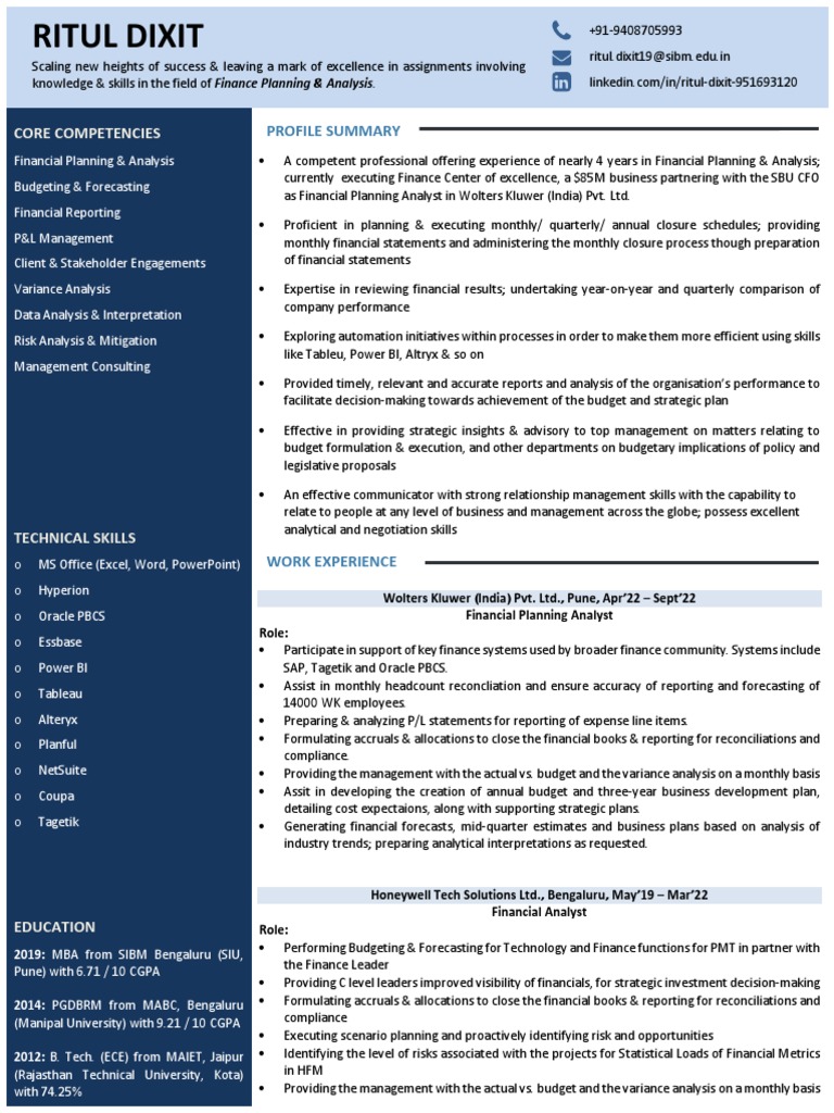 Ritul Dixit CV | PDF | Financial Analyst | Budget