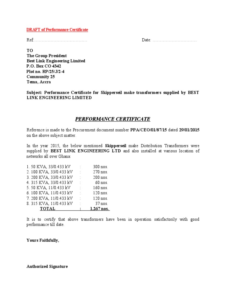 DRAFT of Performance Certificate | PDF | Computers | Technology & Engineering