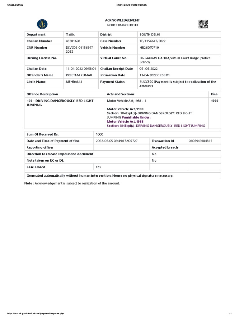 Challan Pay Slip | PDF | Fine (Penalty) | Crime & Violence