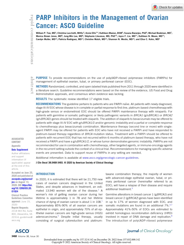 PARPi in Ovary - 2020 | PDF | Ovarian Cancer | Medical Specialties