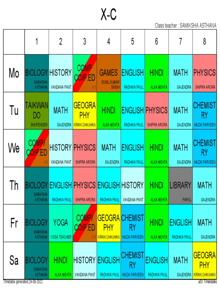 Class X Timetable for the Week | PDF