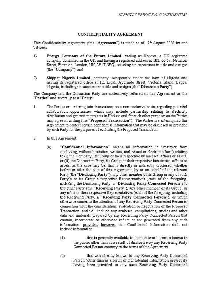 20-08-03 ECOF Konexa NDA SNL | PDF | Legal Remedy | Confidentiality