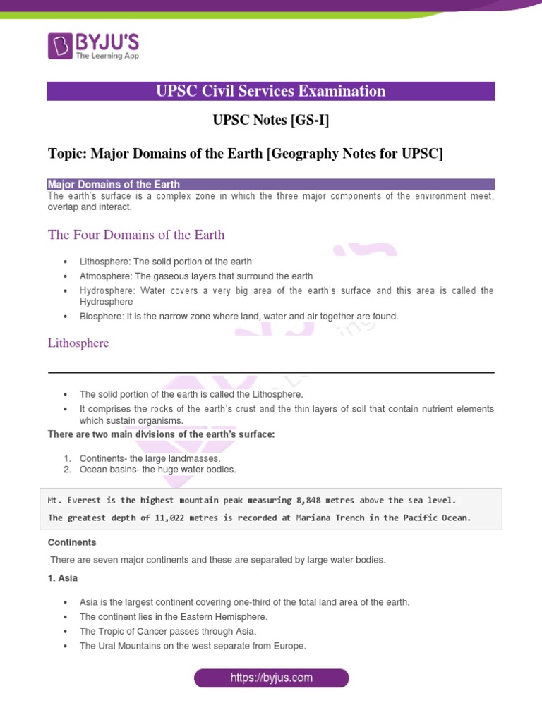 Major Domains of The Earth Geography Notes For UPSC | PDF | Atmosphere ...