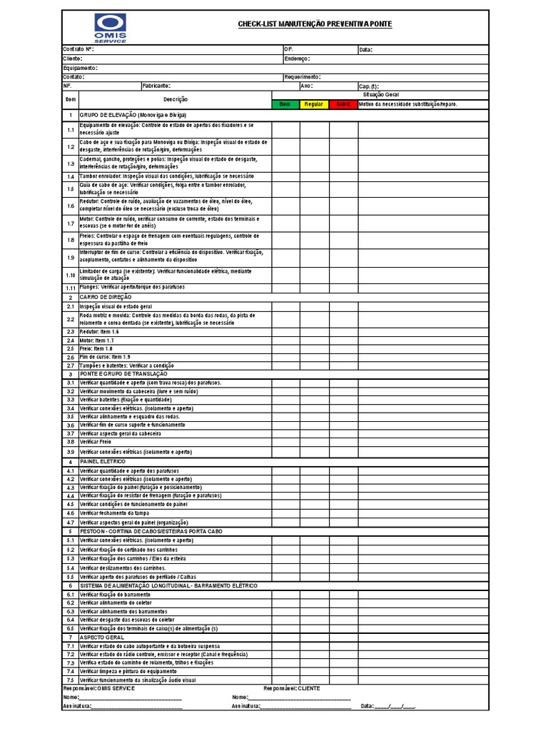 Check-List Manutenção Preventiva - Padrão | PDF | Freio | Veículos