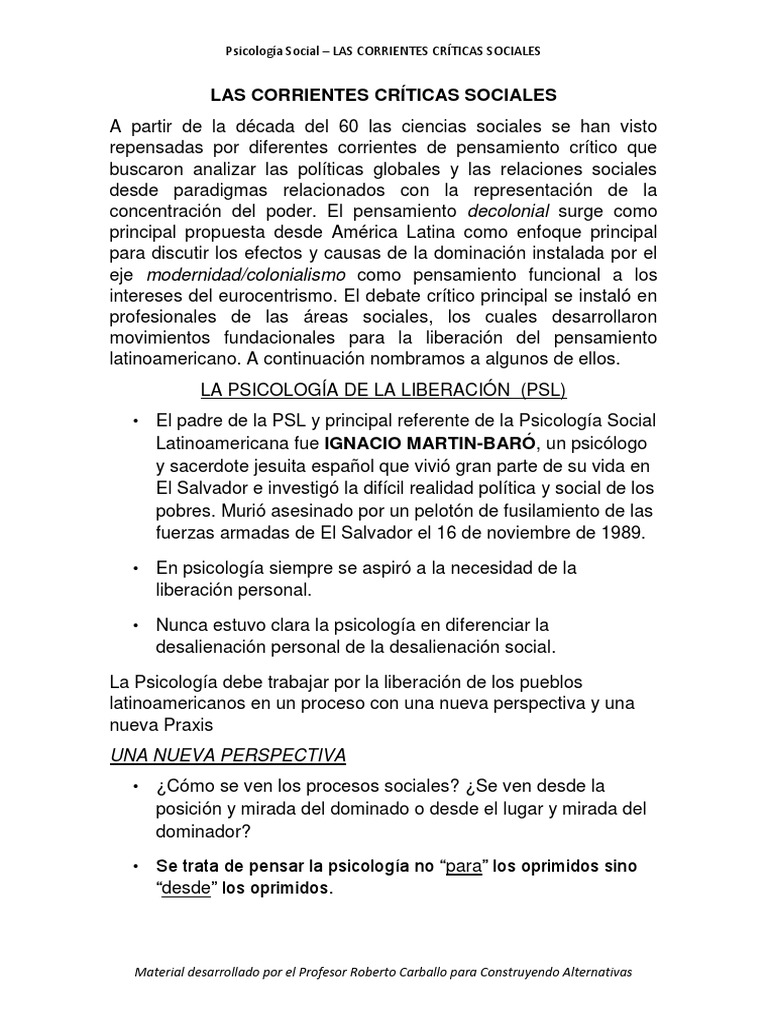 Las Corrientes Criticas Sociales | PDF | Sicología | Psicología Social