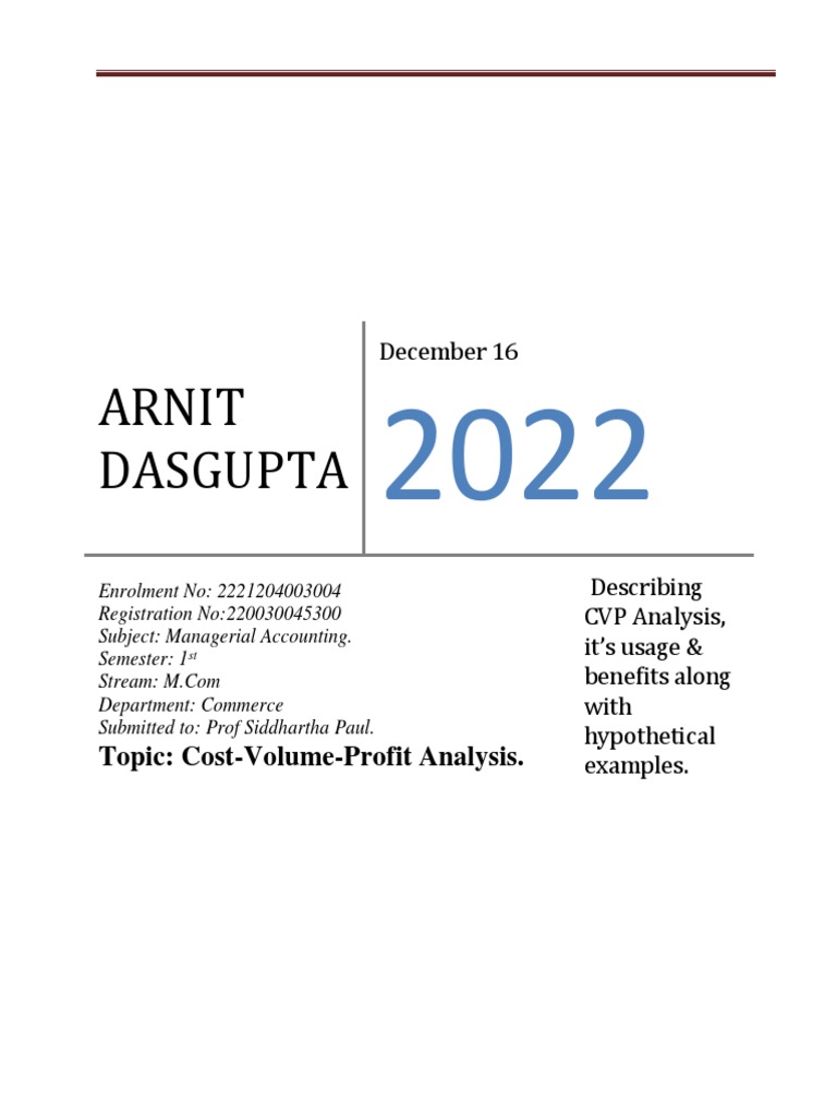 CVP Arnit Dasgupta M.com 1 | PDF | Economies | Marketing