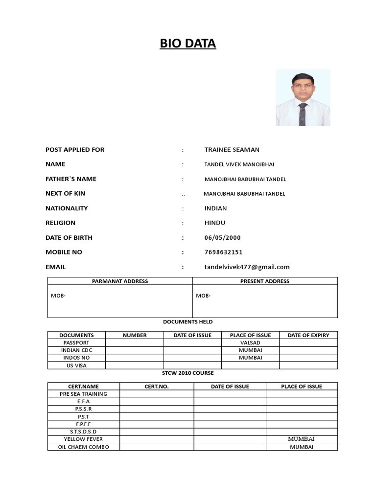 Simpal And Attractive Bio Data Format | PDF