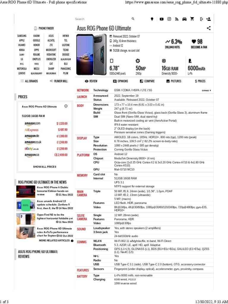 Asus ROG Phone 6D Ultimate | PDF | Consumer Electronics | Smartphone