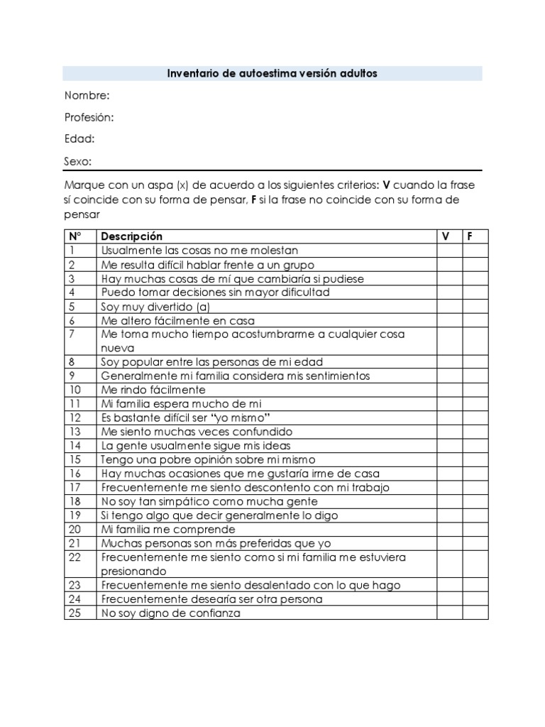 Test Autoestima para Adultos | PDF | Salud y bienestar