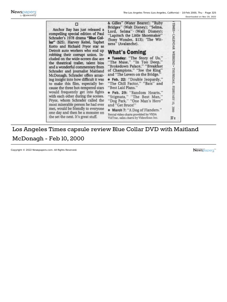 Los Angeles Times Review: "Blue Collar" DVD | PDF