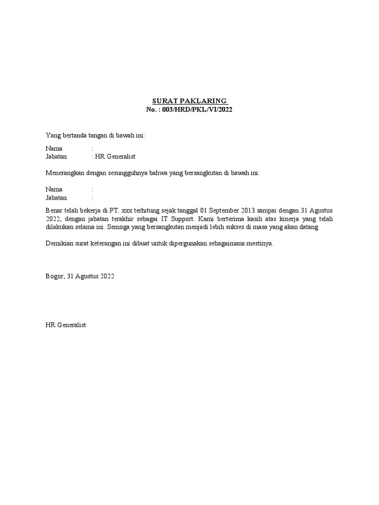 Surat Paklaring | PDF