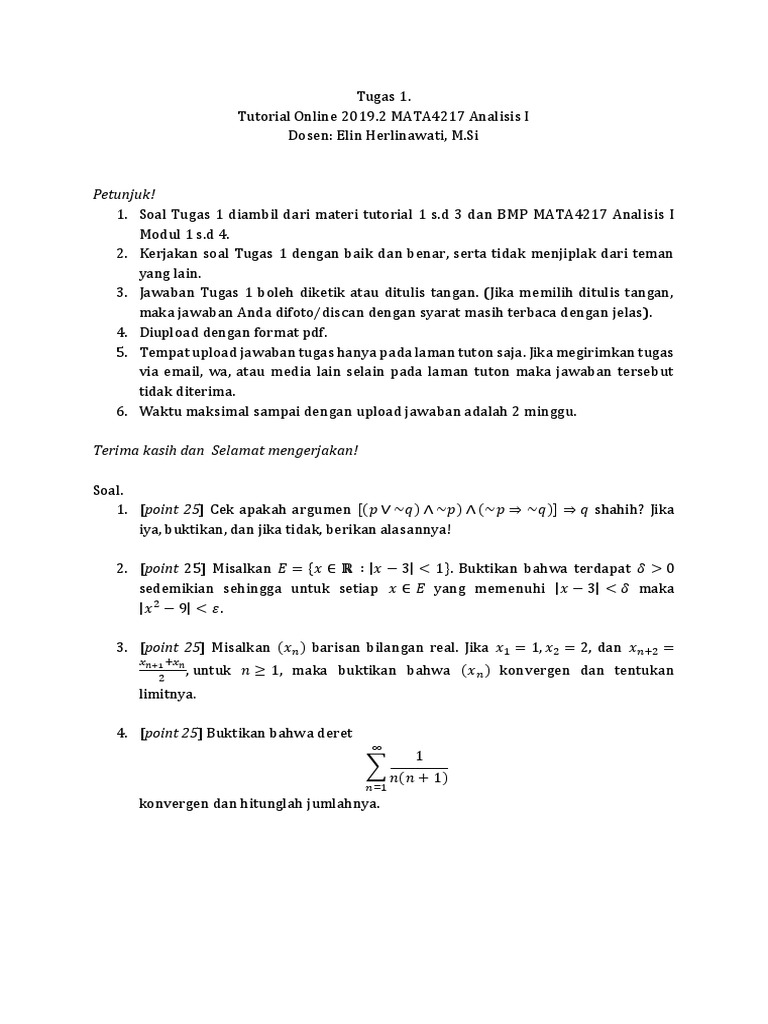 Tugas 1 - Tuton Analisis I 20192 | PDF