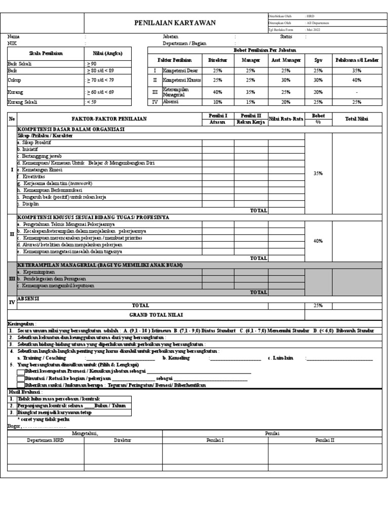 Form Penilaian Karyawan 1 | PDF
