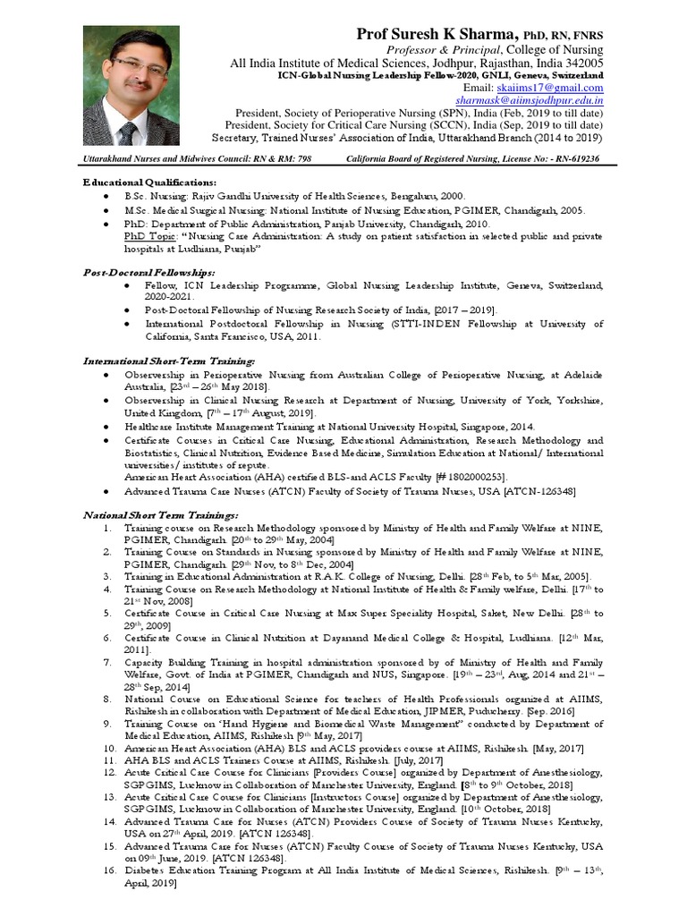 Brief CV Prof Suresh Sharma | PDF | Nursing | Thesis
