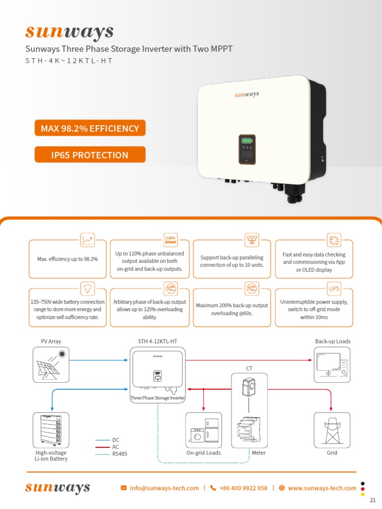 Sunways Three Phase Inverter STH-4-12K | PDF | Power Supply ...