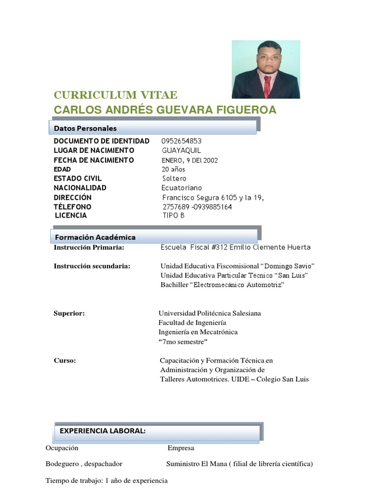 CV de Carlos Andrés Guevara Figueroa | PDF
