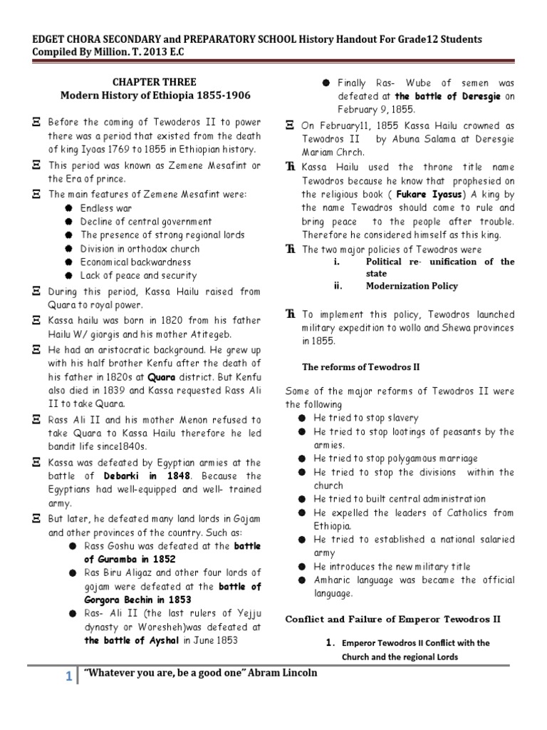 HistoryGrade 12 Handout Chapter 3 | PDF | Ethiopia | Horn Of Africa