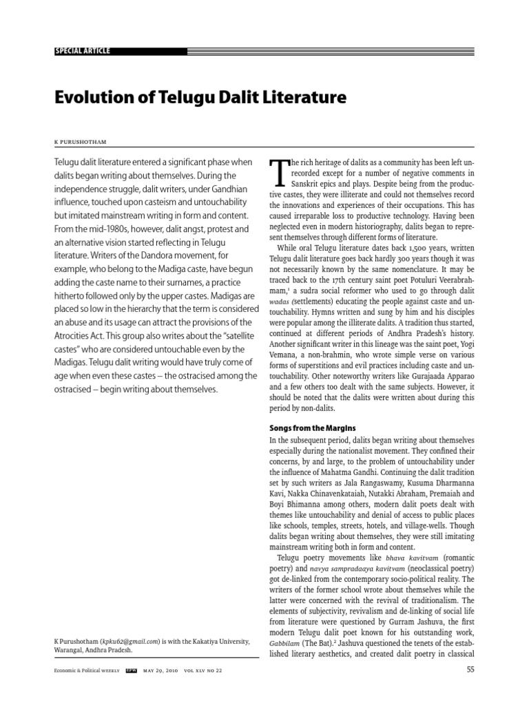 Evolution of Telugu Dalit Literature | PDF | Dalit | Sanskrit