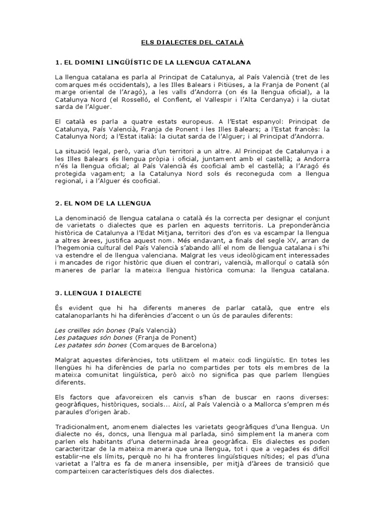 Els Dialectes Del Català | PDF