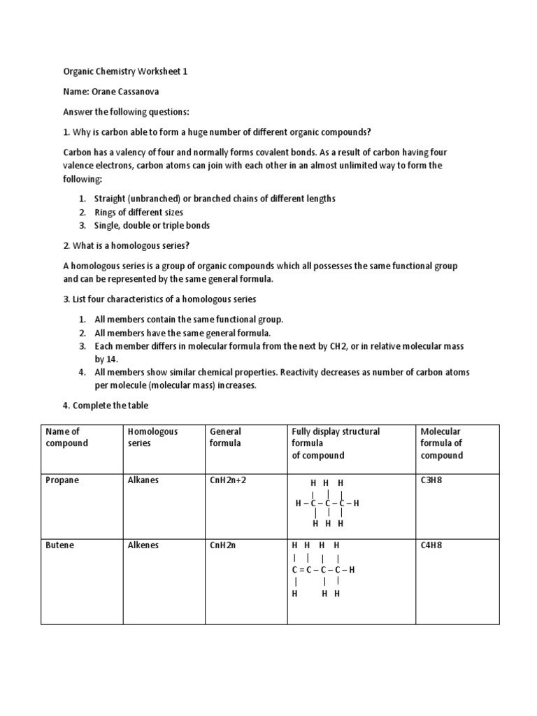 Organic Chemistry Worksheet Guide | PDF | Cracking (Chemistry) | Kerosene
