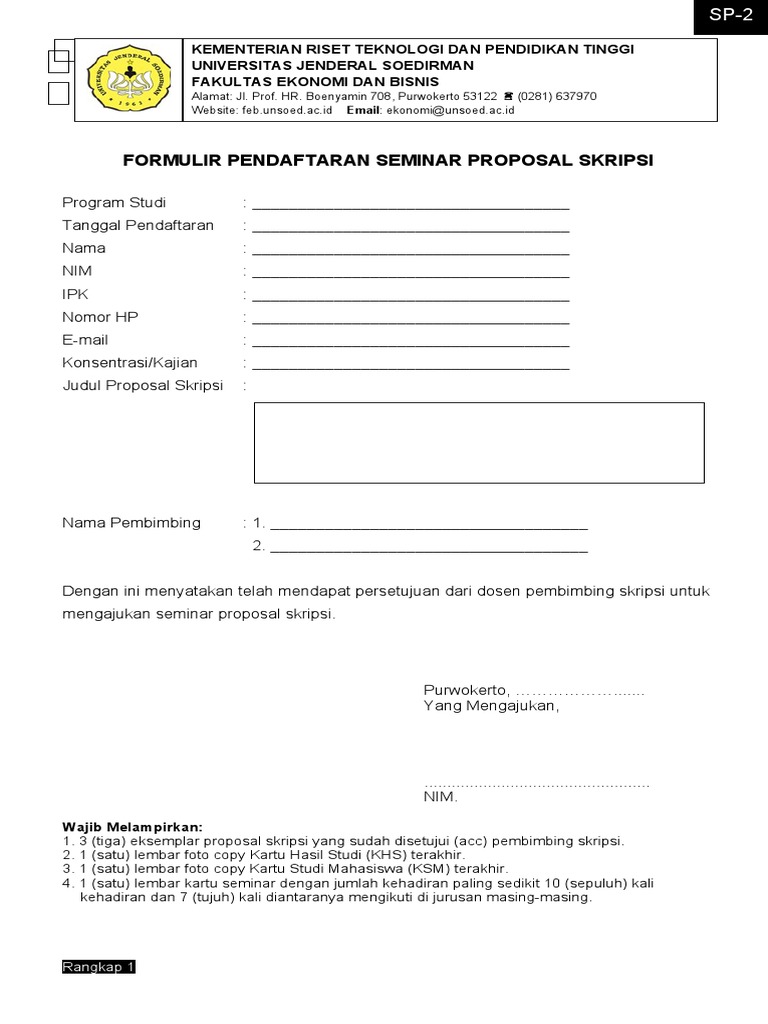 Formulir Pendaftaran Seminar Proposal - 0 | PDF