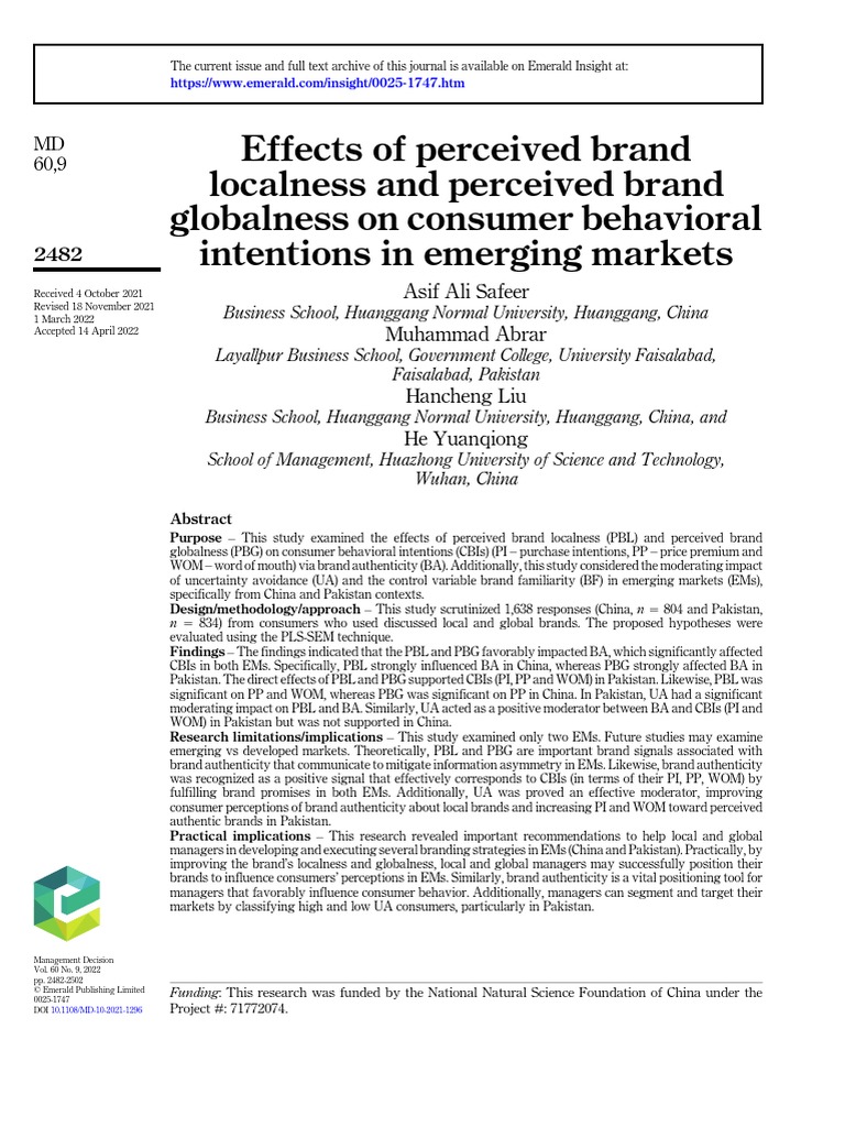 Effects of Perceived Brand Localness and Perceived Brand Globalness On Consumer Behavioral ...
