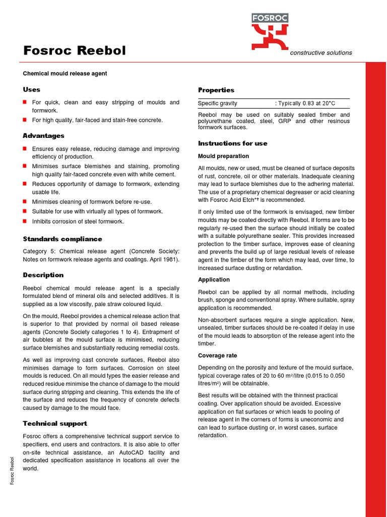 Fosroc Reebol - A High Performance Chemical Release Agent for Concrete ...