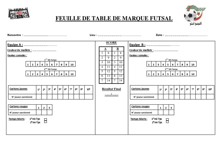 FEUILLE de Table Futsal | PDF | Des sports | Football