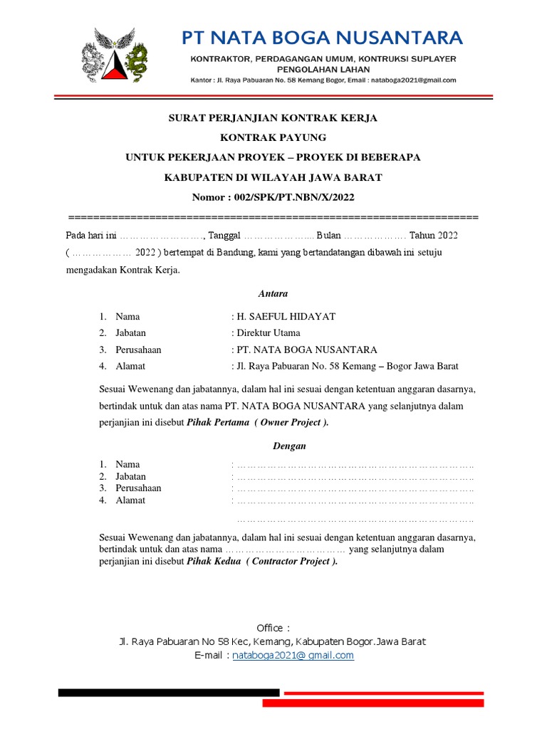 Surat Perjanjian Kontrak Kerja Pdf
