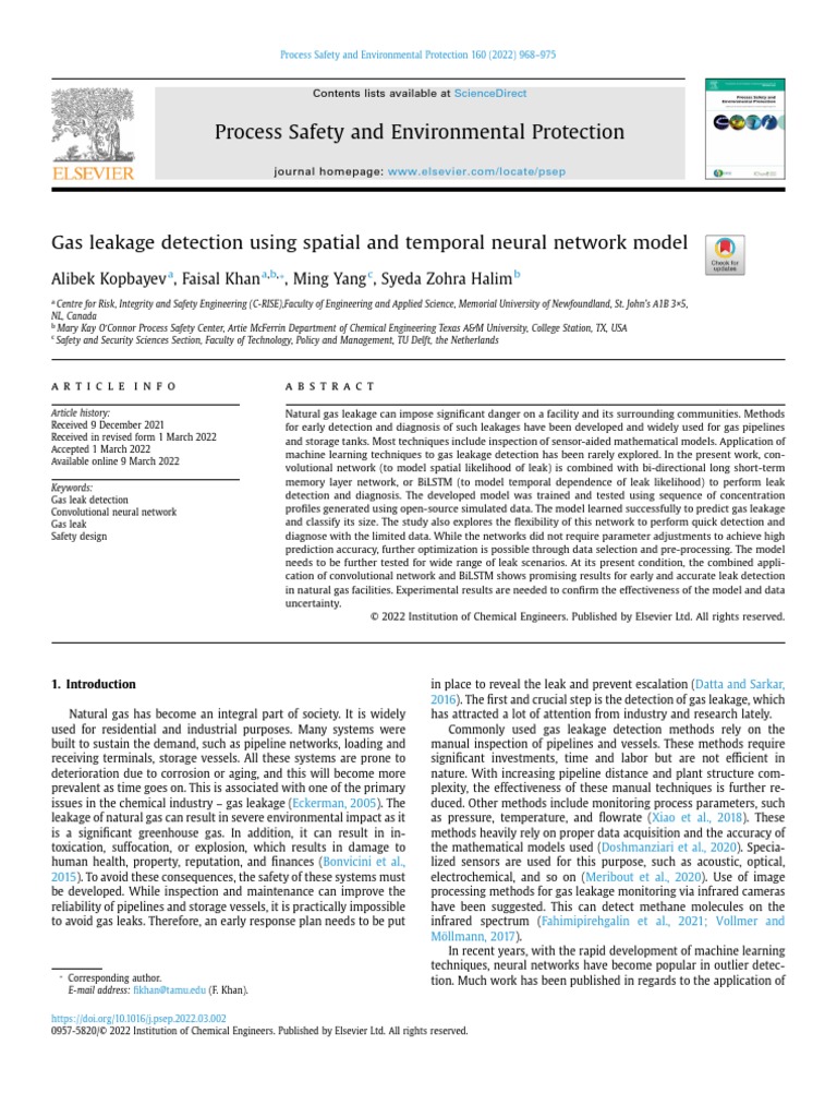 Gas Leakage Detection Using Spatial and Temp - 2022 - Process Safety and Environ | PDF ...
